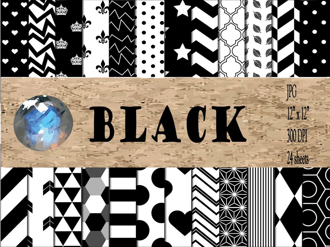 Digital Paper - Black Patterns - Etsy