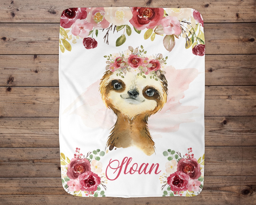 Sloth Personalized Blanket, Baby Blanket, Name Baby Blanket, Girl Baby ...