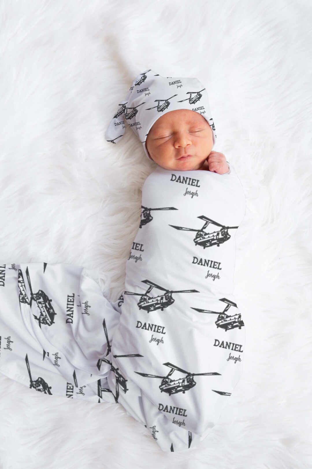 Personalized Chinook Helicopter Baby Boy Name Custom Swaddle Gift Idea ...