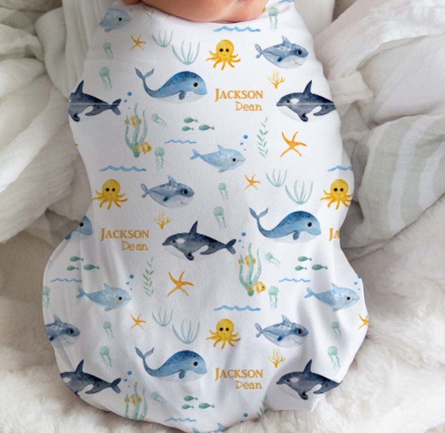 Customized Under the Sea Baby Boy Fish Swaddle Blanket Gift Idea, Ocean ...