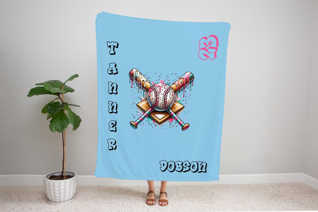Custom Kids Baseball Drip Name Blanket, Baseball Ice Cream Drip Blanket ...