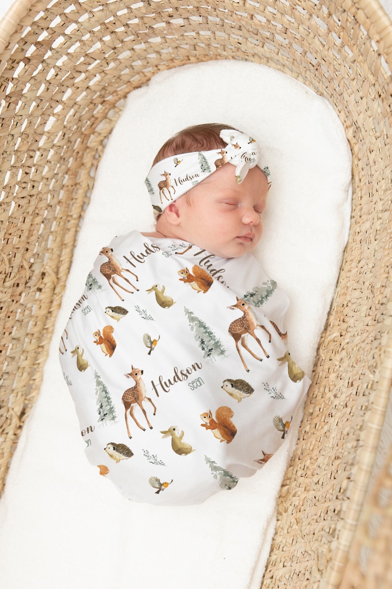 Personalized Woodland Animal Baby Name Custom Swaddle Gift - Etsy