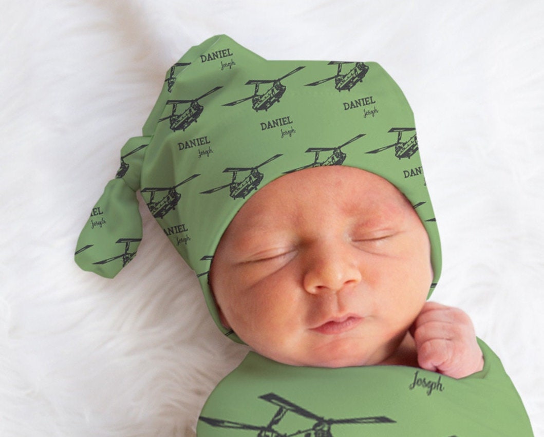Personalized Chinook Helicopter Baby Boy Name Custom Swaddle Gift Idea for Baby Boy, Baby Gray ...