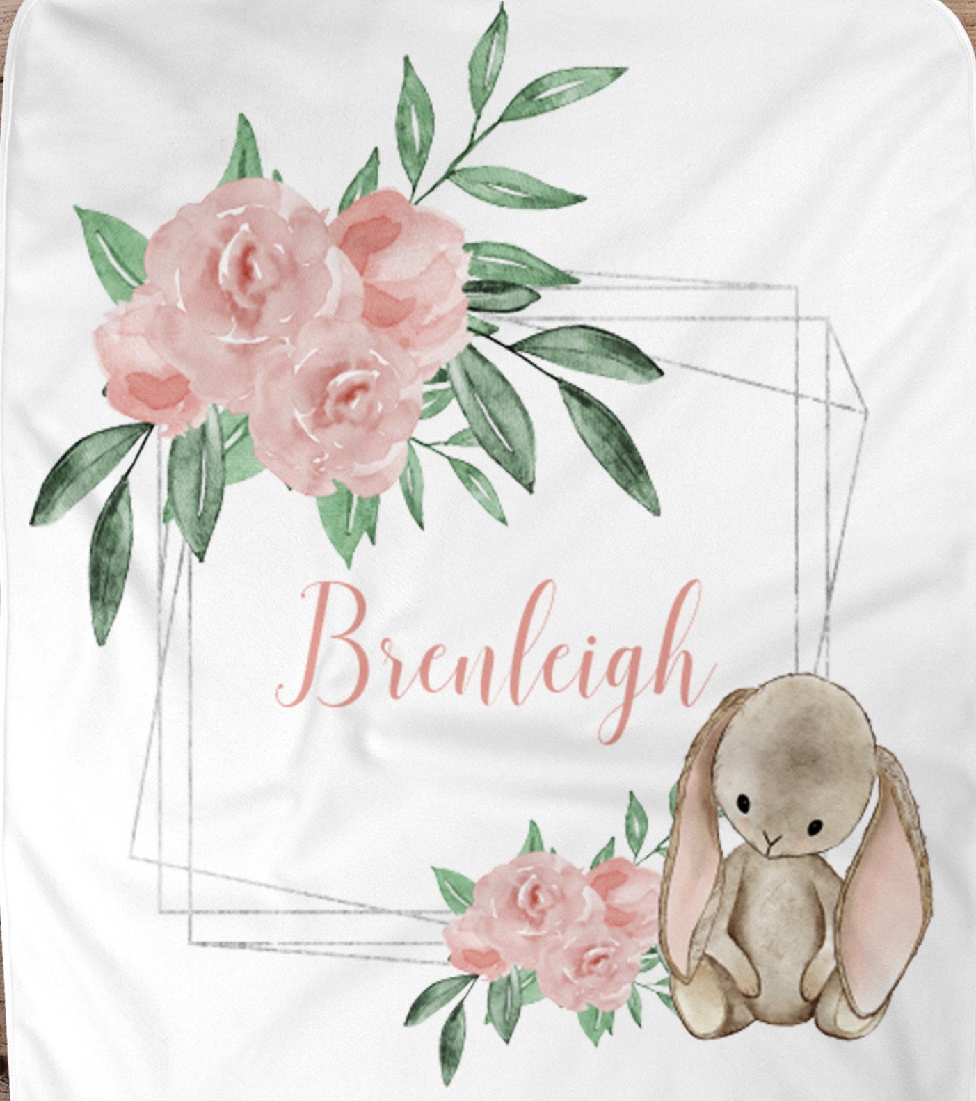 Personalized Pink Flower Bunny Rabbit Name Baby Girl Blanket | Etsy