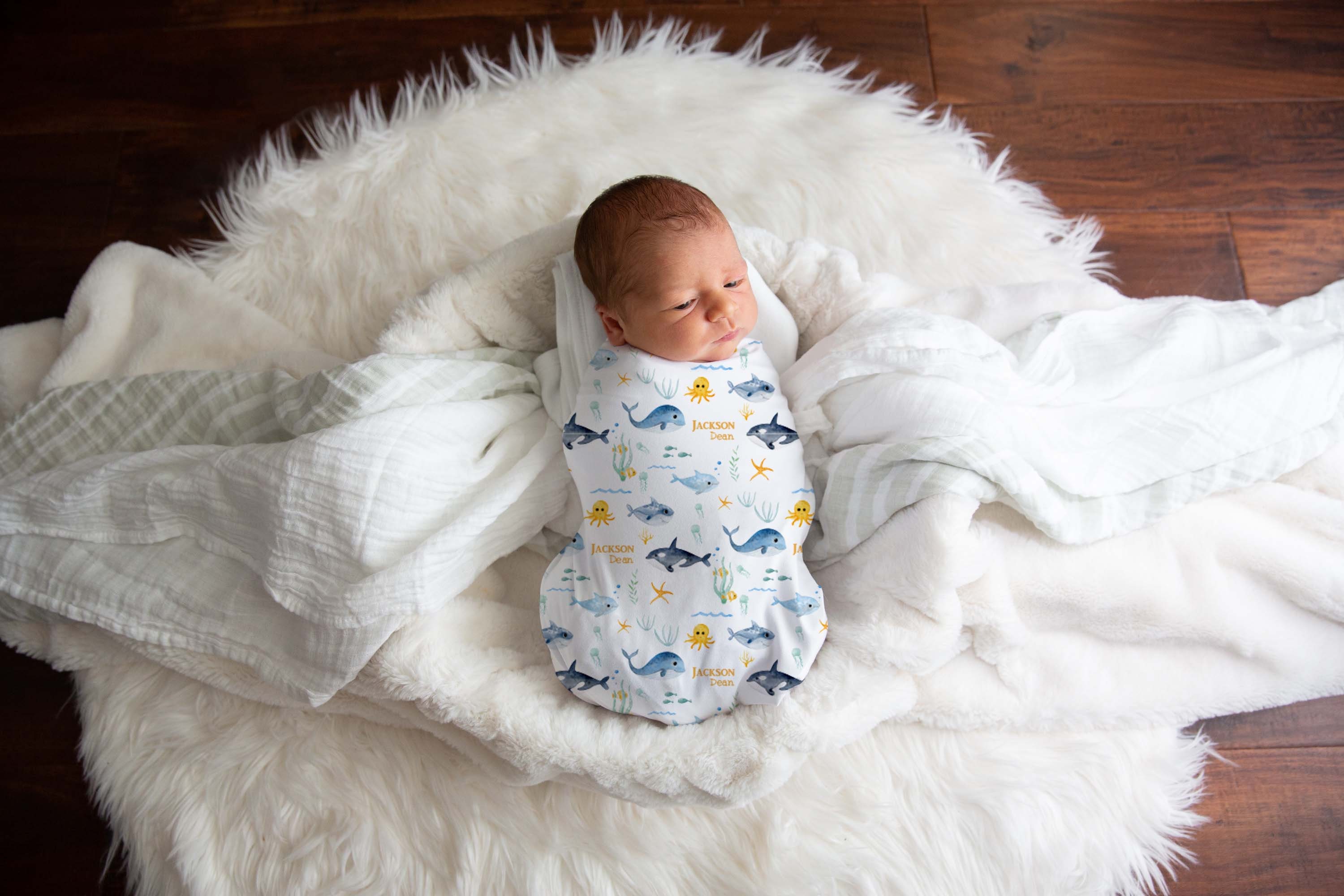 Customized Under the Sea Baby Boy Fish Swaddle Blanket Gift Idea, Ocean ...