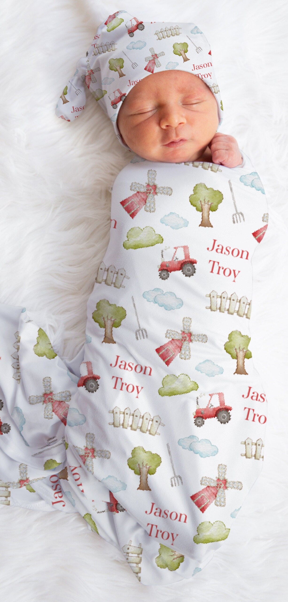 Personalized Farm Baby Name Custom Swaddle Gift Idea for Baby Boy ...