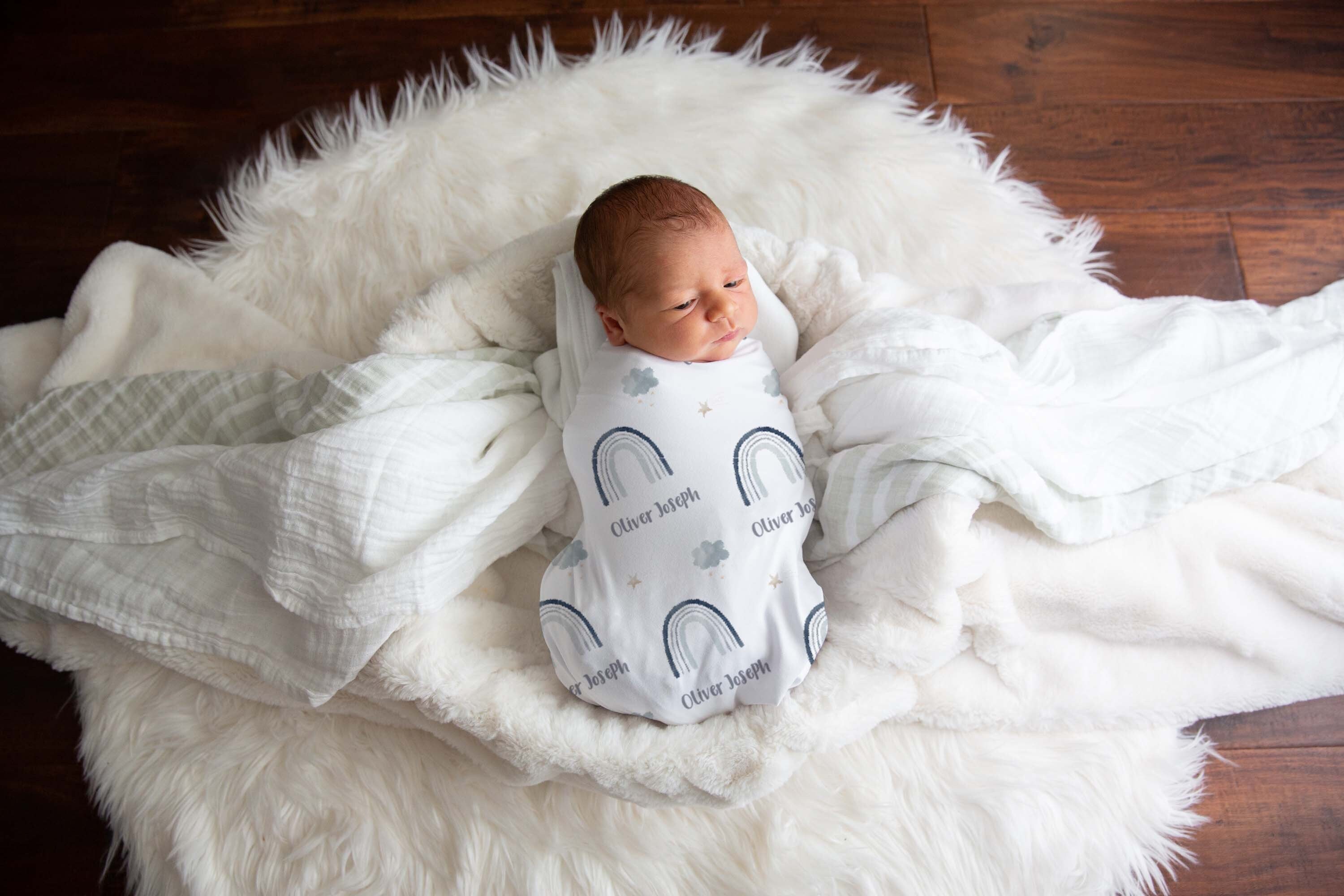 Customized Rainbow Baby Baby Boy Rainbow Swaddle Blanket With Star and ...