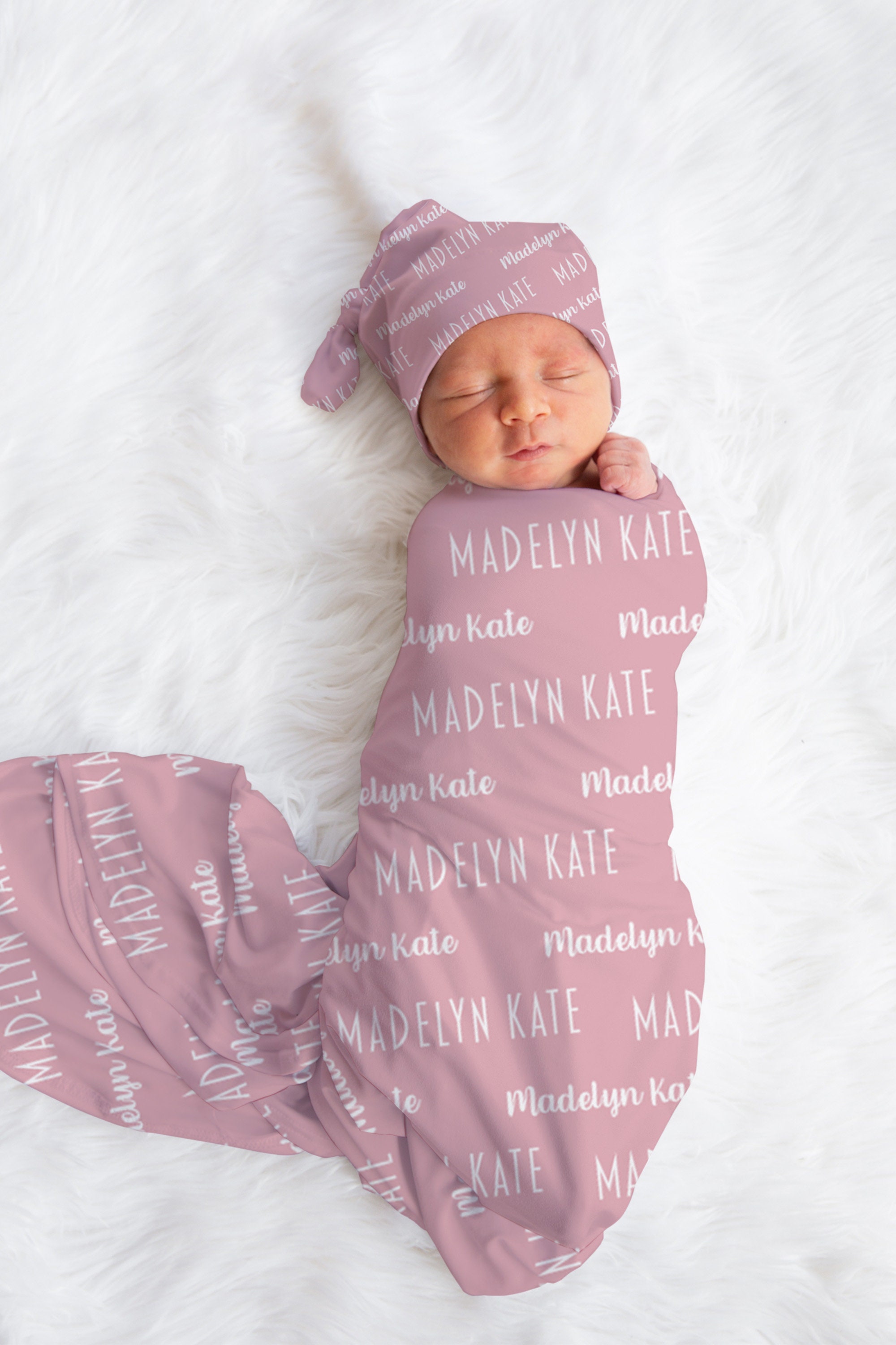 Personalized Baby Girl Custom Pink Name Swaddle and Headband - Etsy