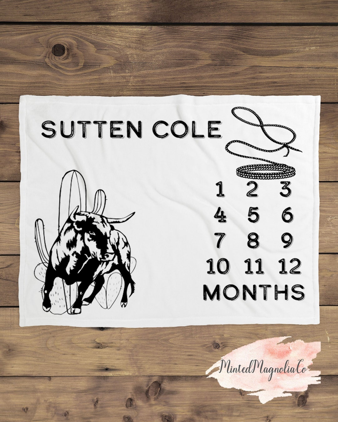 Bull Milestone Blanket, Western , Custom Blanket, Milestone Blanket Boy ...