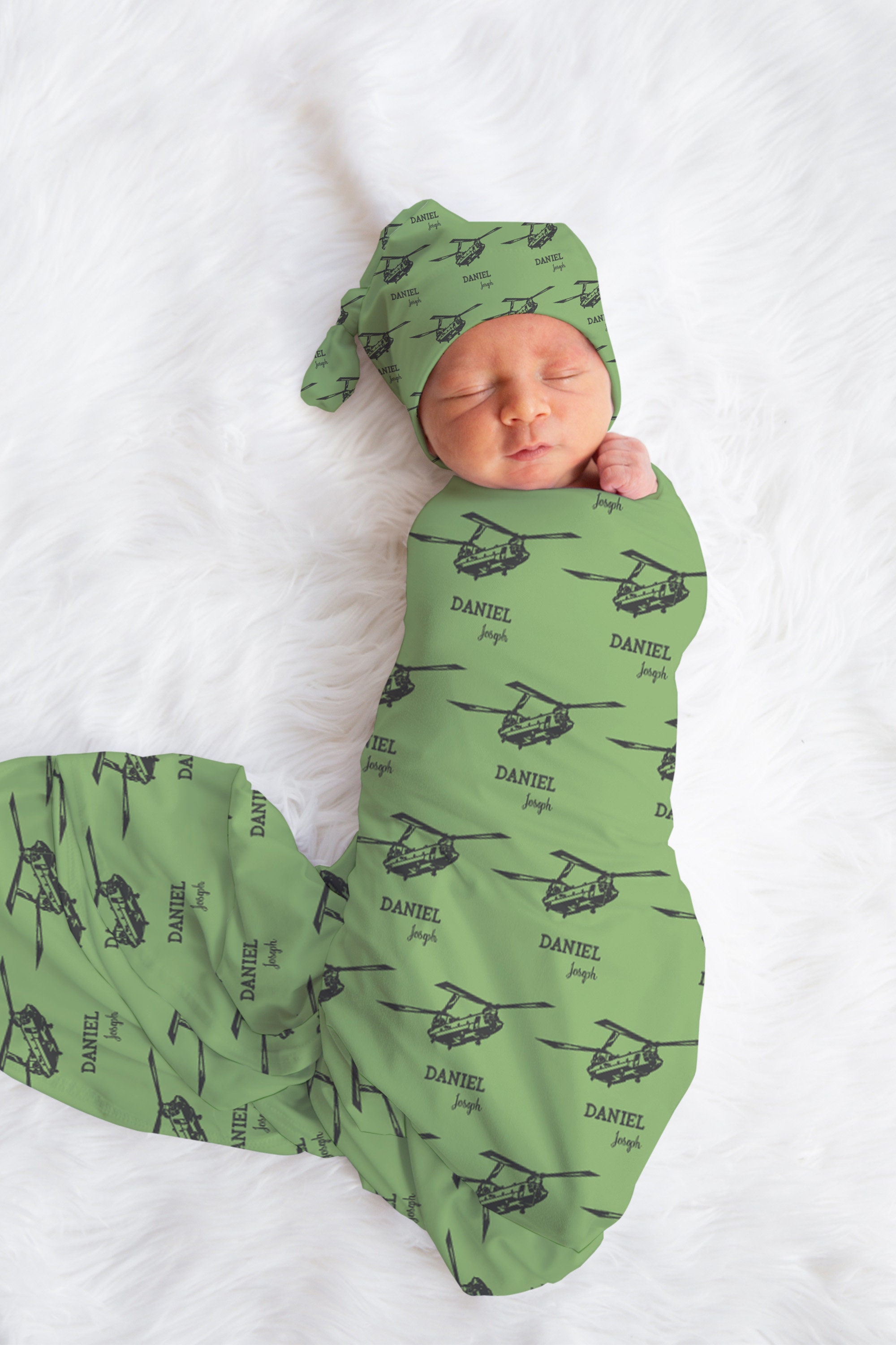 Personalized Chinook Helicopter Baby Boy Name Custom Swaddle Gift Idea for Baby Boy, Baby Gray ...
