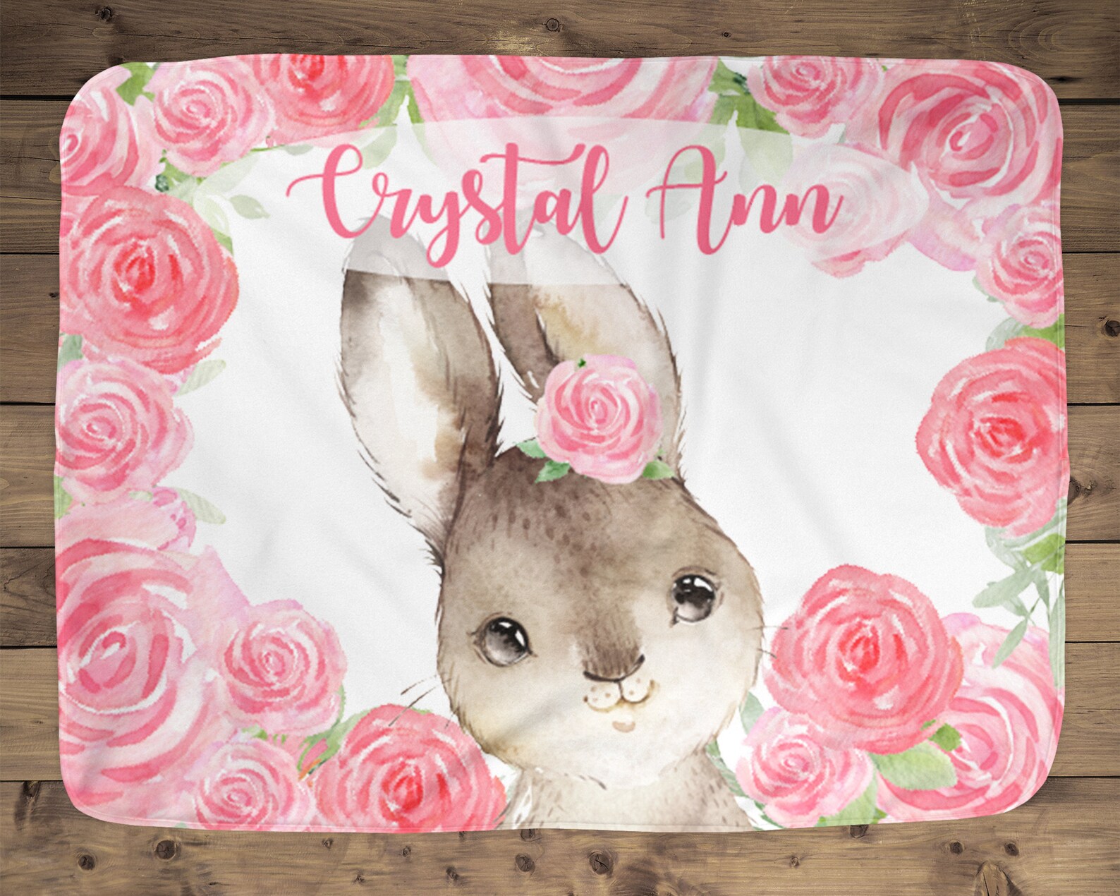 Personalized Pink Flower Bunny Rabbit Name Baby Girl Blanket - Etsy