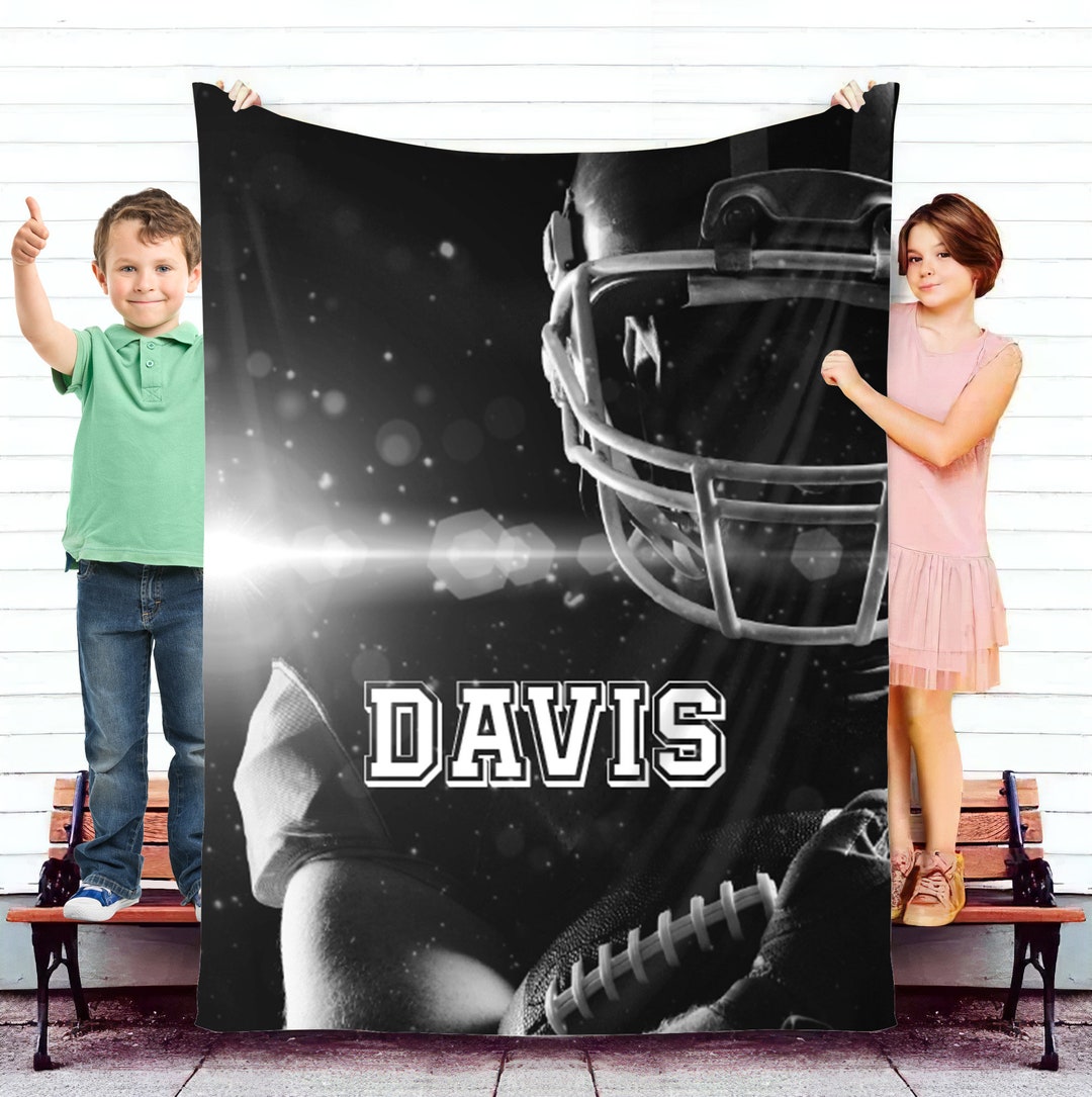 Kids Personalized Football Name Blanket, Kid Football Blanket, Name ...