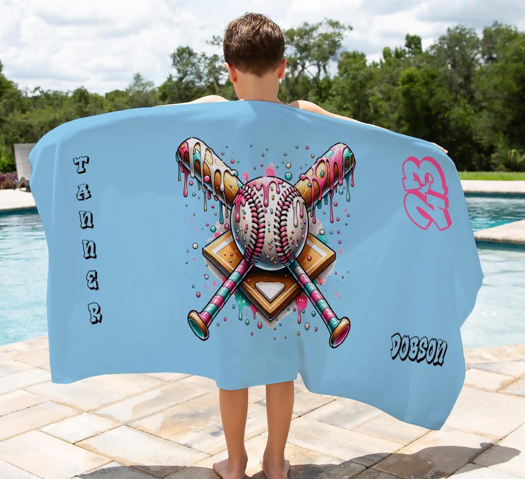 Custom Drip Baseball Beach Towel, Ice Cream Drip Baseball Towel ...