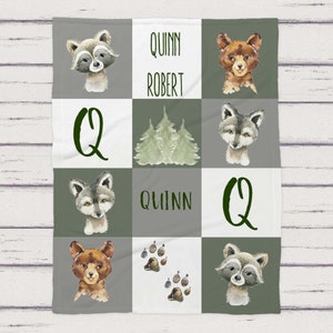 Personalized Woodland Style Forest Animal Baby Boy Name Blanket, Name ...