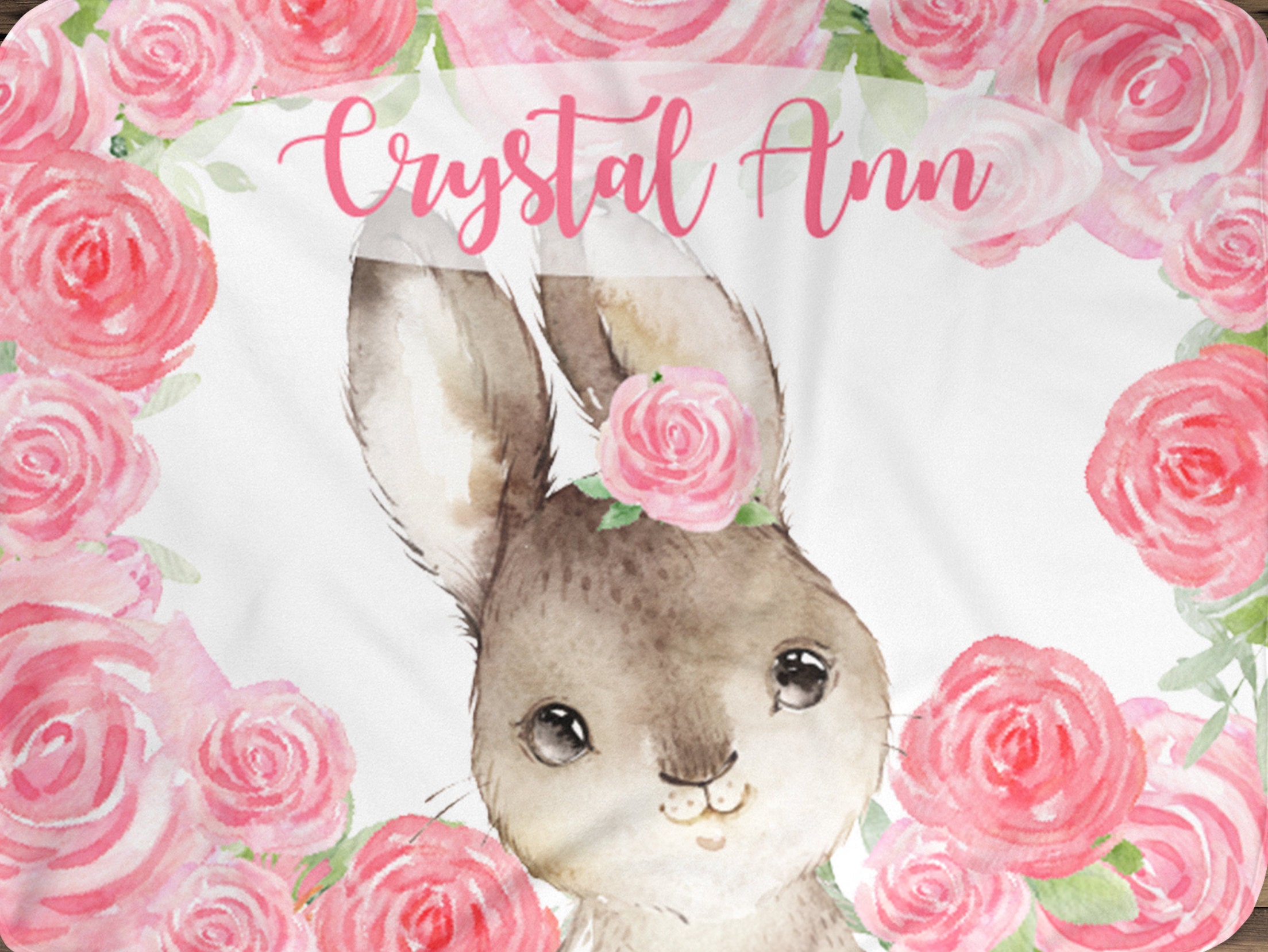 Personalized Pink Flower Bunny Rabbit Name Baby Girl Blanket | Etsy