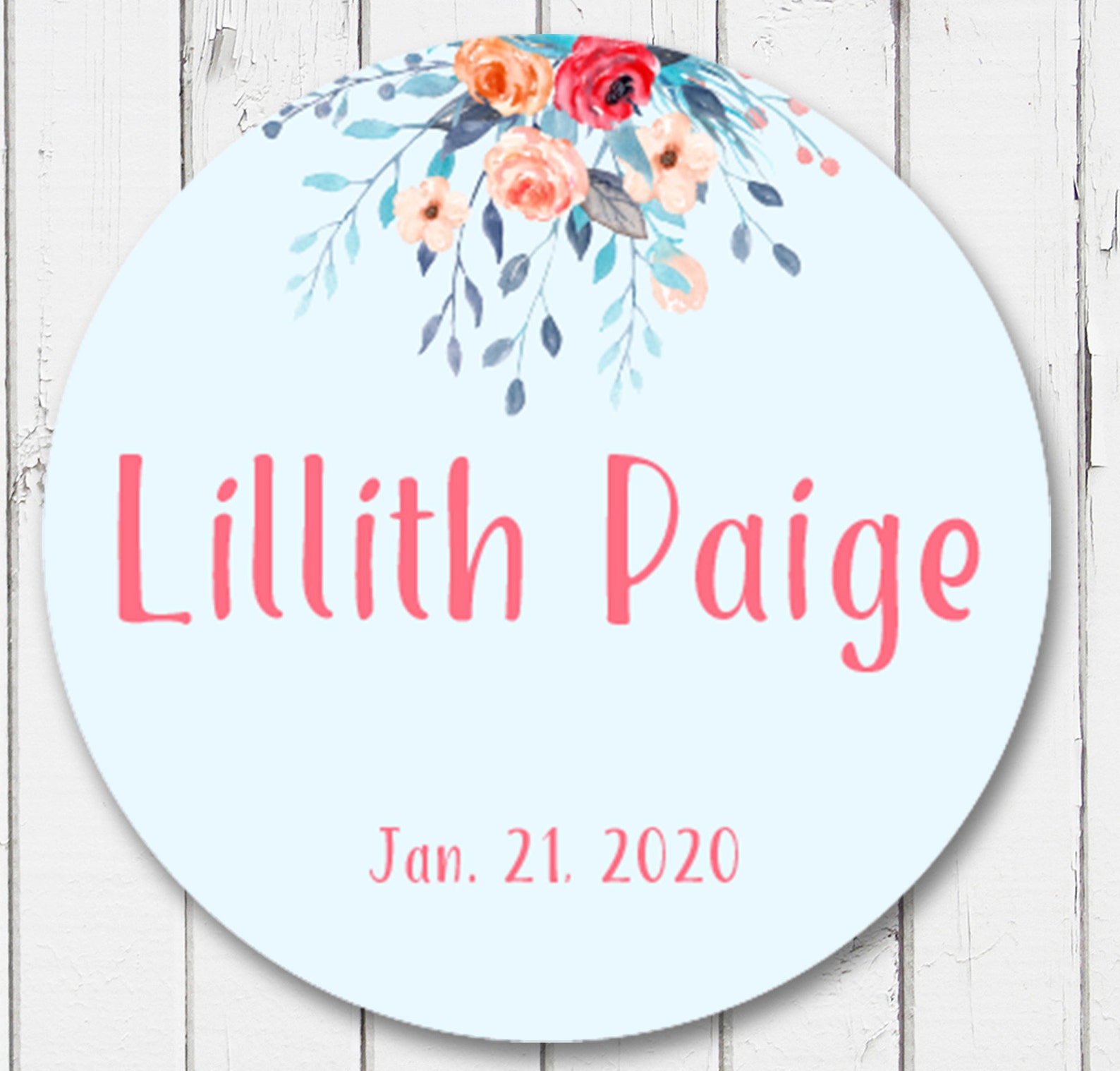 Customized Round Sign Floral Name Sign Circle Sign for Baby - Etsy