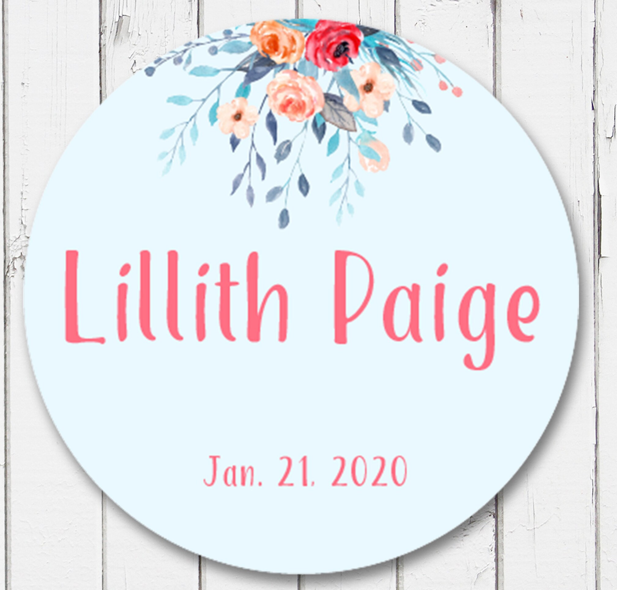 Customized Round Sign Floral Name Sign Circle Sign for Baby - Etsy