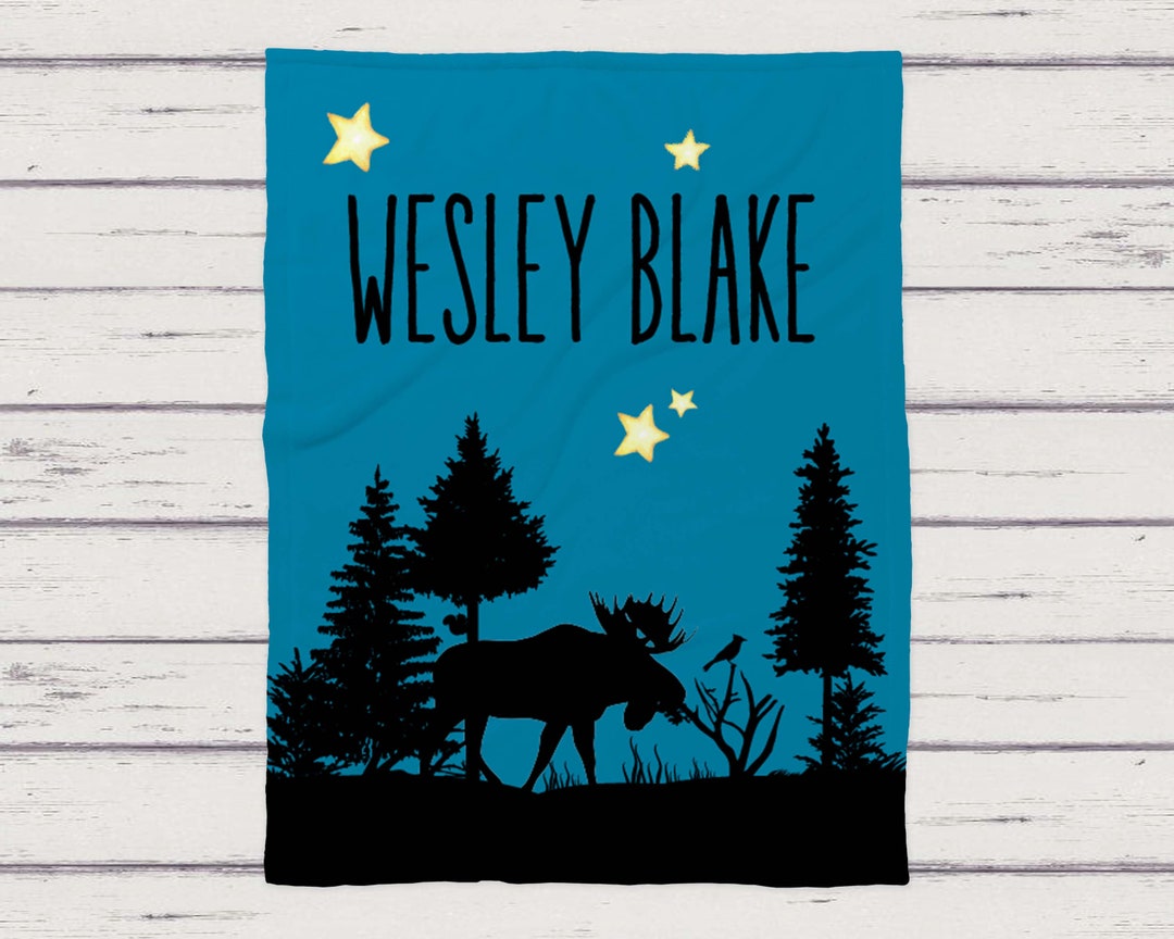 Personalized Goodnight Moose Silhouette Name Blanket, Moose Nursery ...