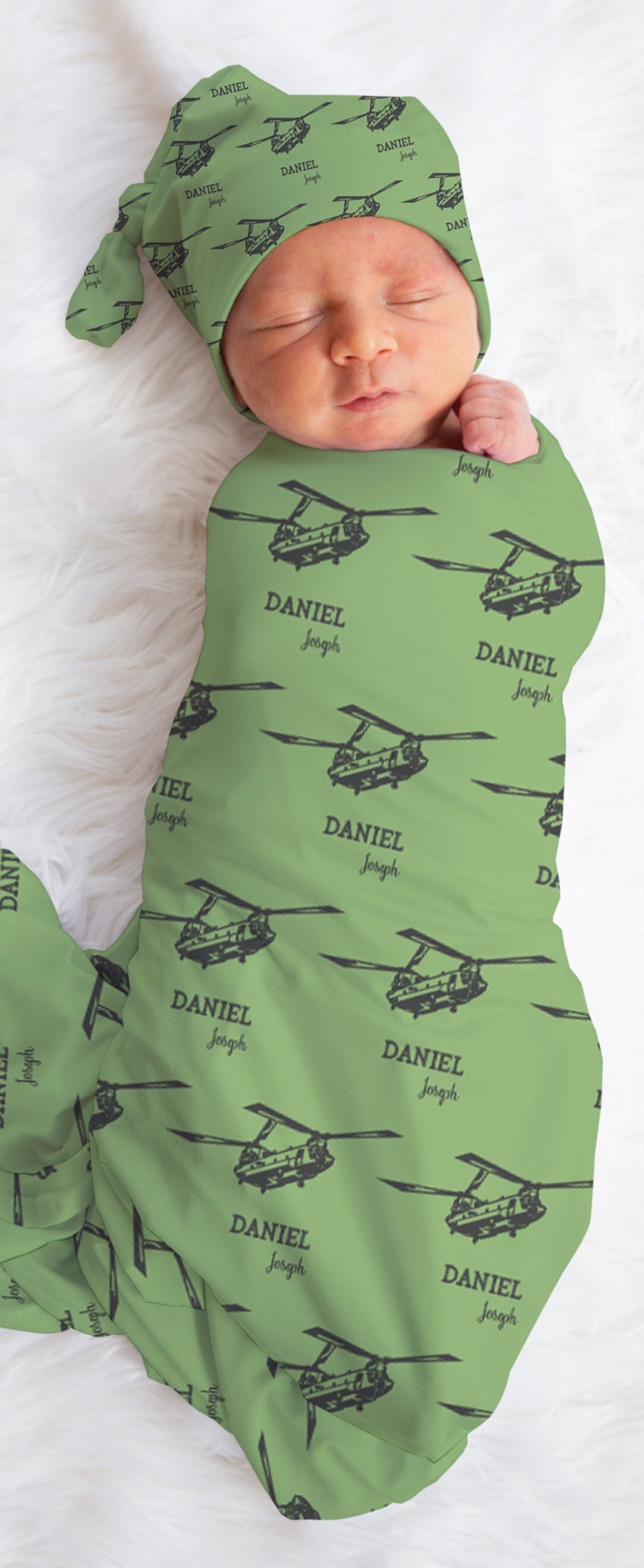 Personalized Chinook Helicopter Baby Boy Name Custom Swaddle Gift Idea for Baby Boy, Baby Gray ...