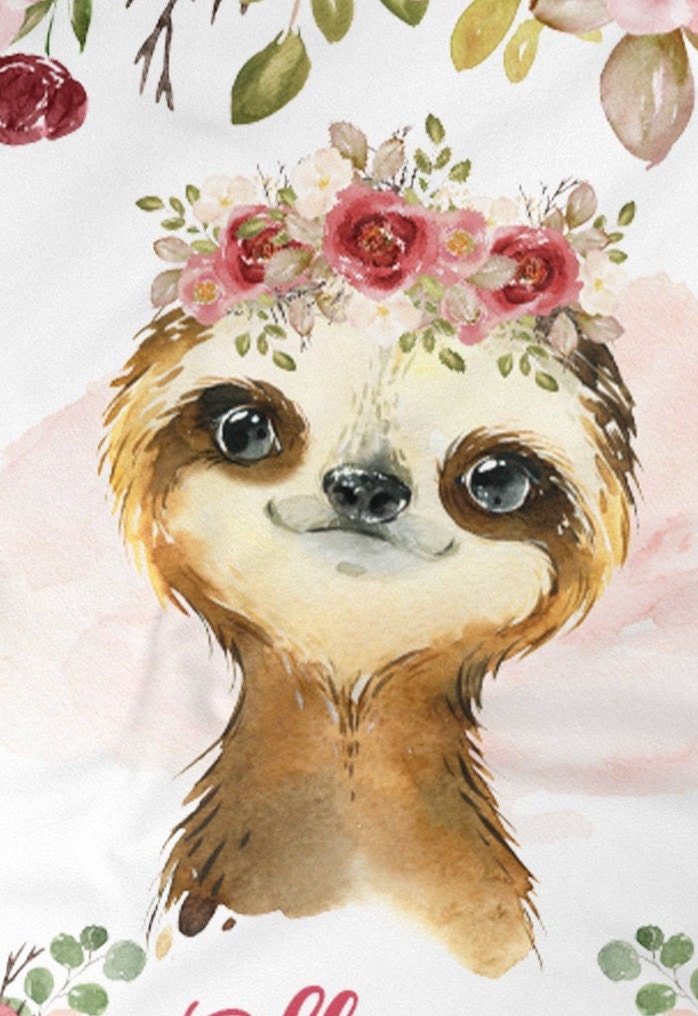 Sloth Personalized Blanket, Baby Blanket, Name Baby Blanket, Girl Baby ...