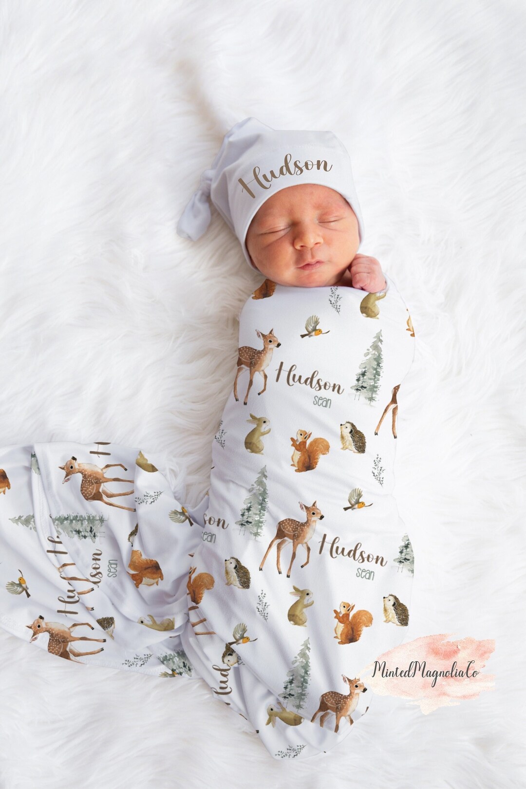 Personalized Woodland Animal Baby Name Custom Swaddle Gift Idea for ...