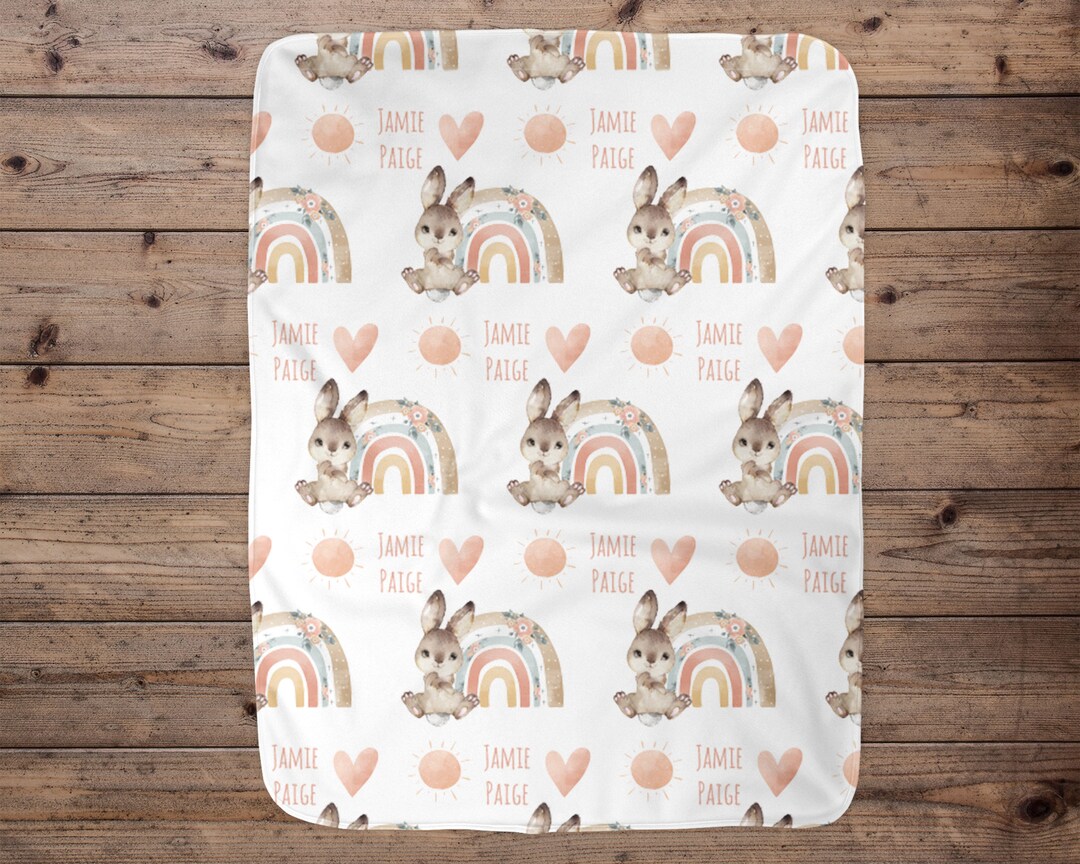 Personalized Boho Floral Rainbow Bunny Rabbit Name Pattern Blanket ...