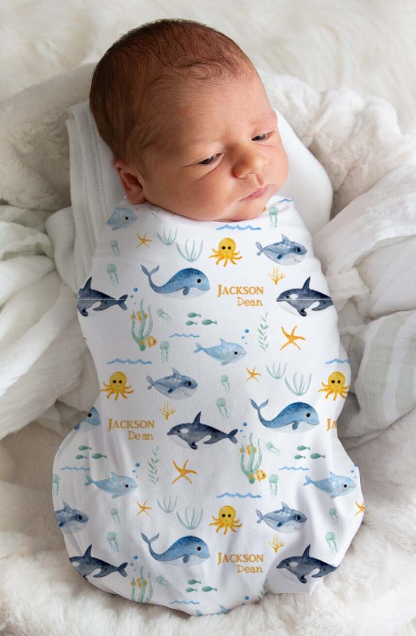 Customized Under the Sea Baby Boy Fish Swaddle Blanket Gift Idea, Ocean ...
