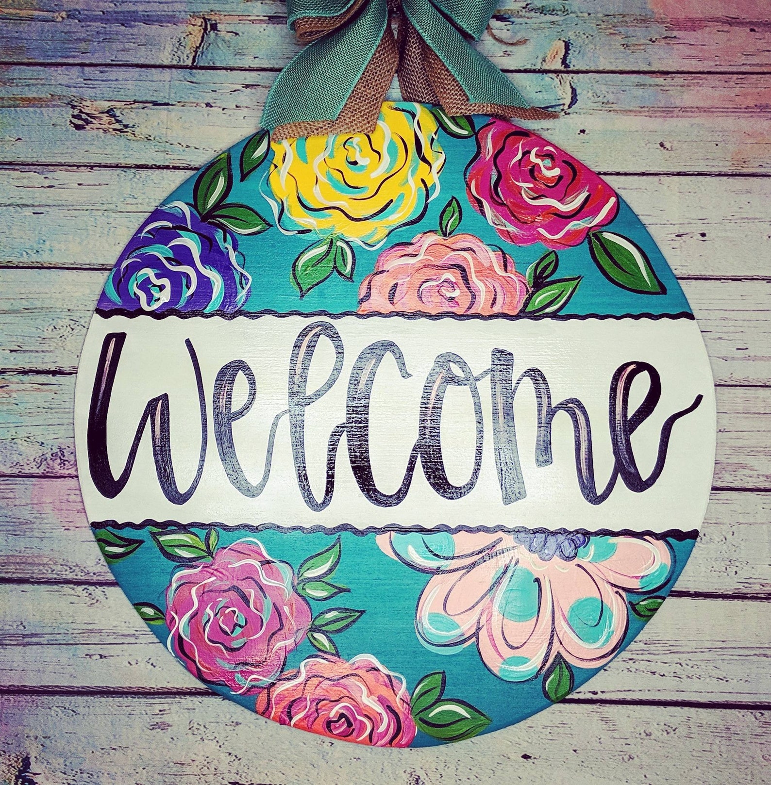Welcome Floral Door Hanger | Etsy