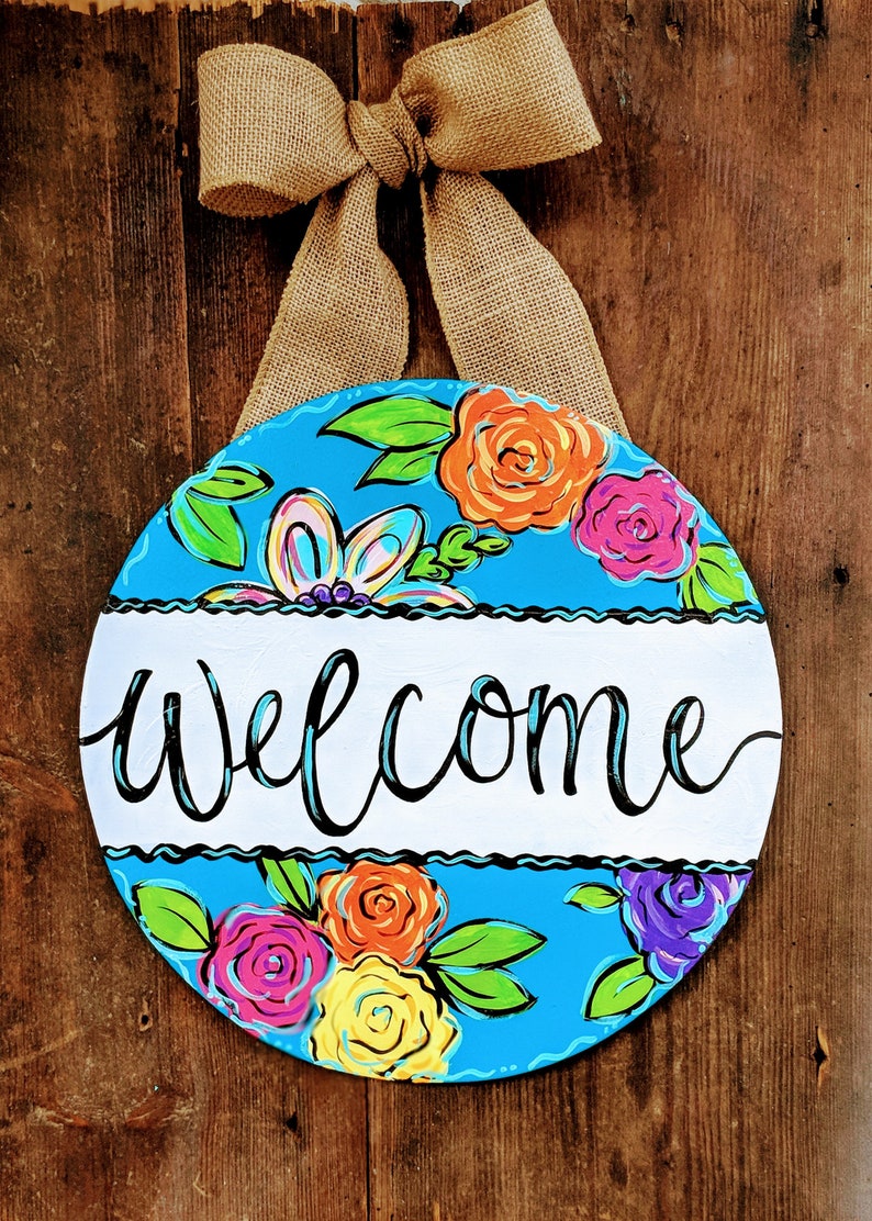 Welcome Floral Door Hanger | Etsy