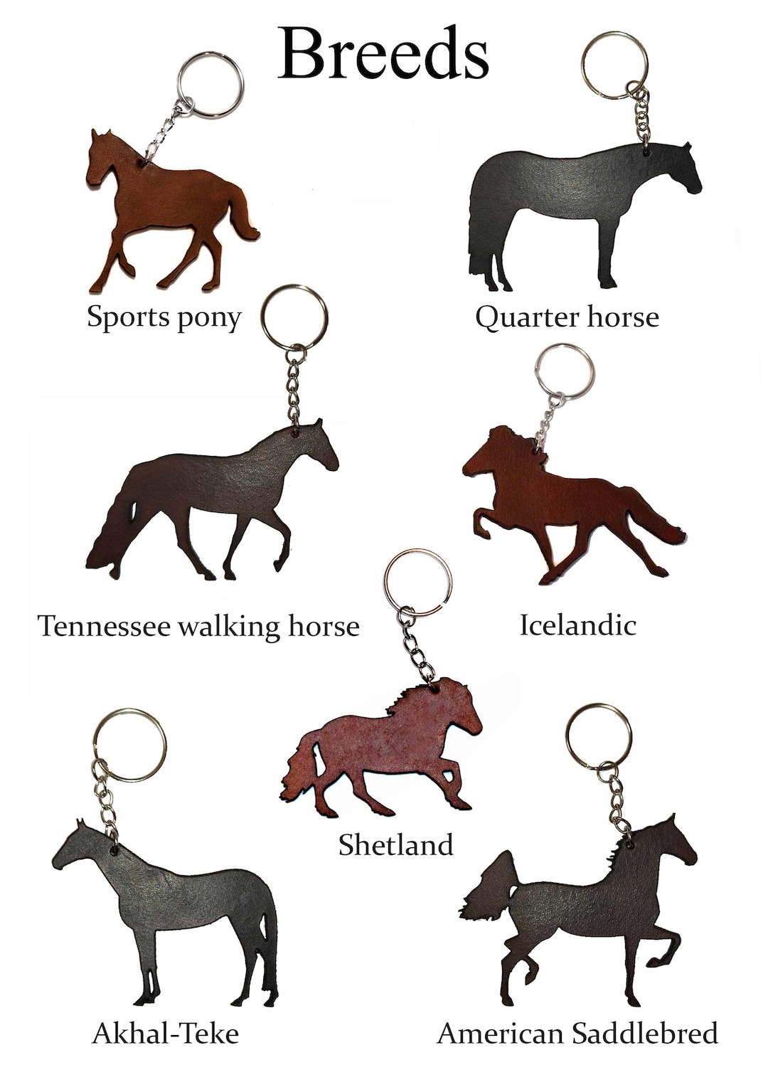 Leather Horse Keychain: Personalized Horse Breed Keyring - Etsy