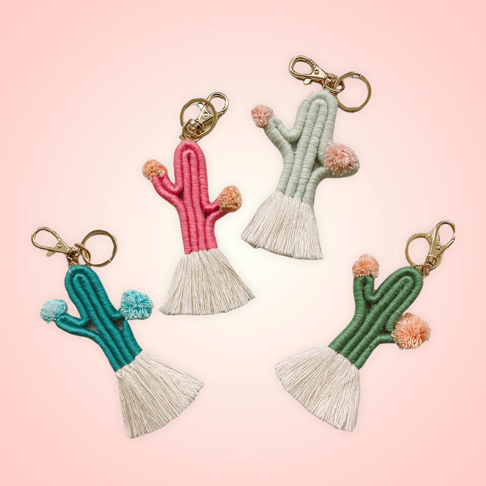 Cotton Macrame Cactus Keychains - Etsy