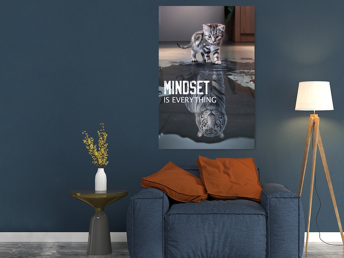Mindset is Everything Quote Poster Print Kitty Cat and Tiger | Etsy
