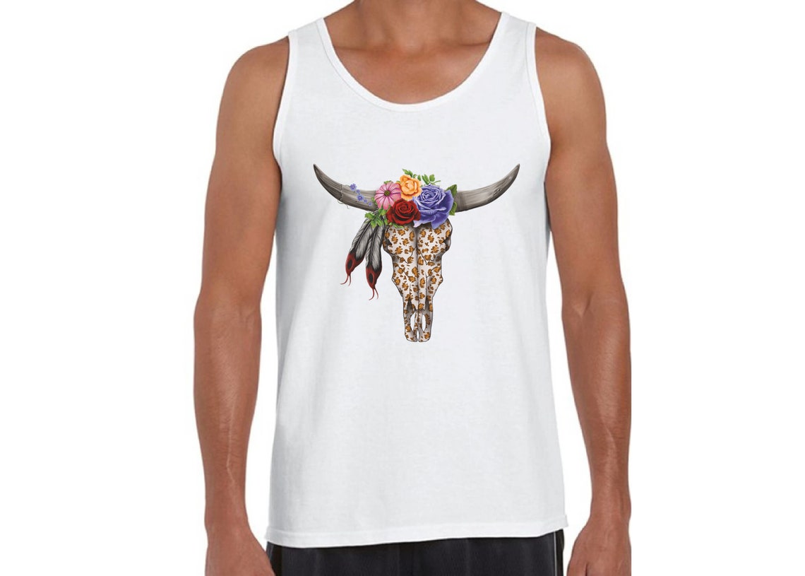 Cow Skull Tank Top. Men's Skull Tank. Floral Bull Skull | Etsy