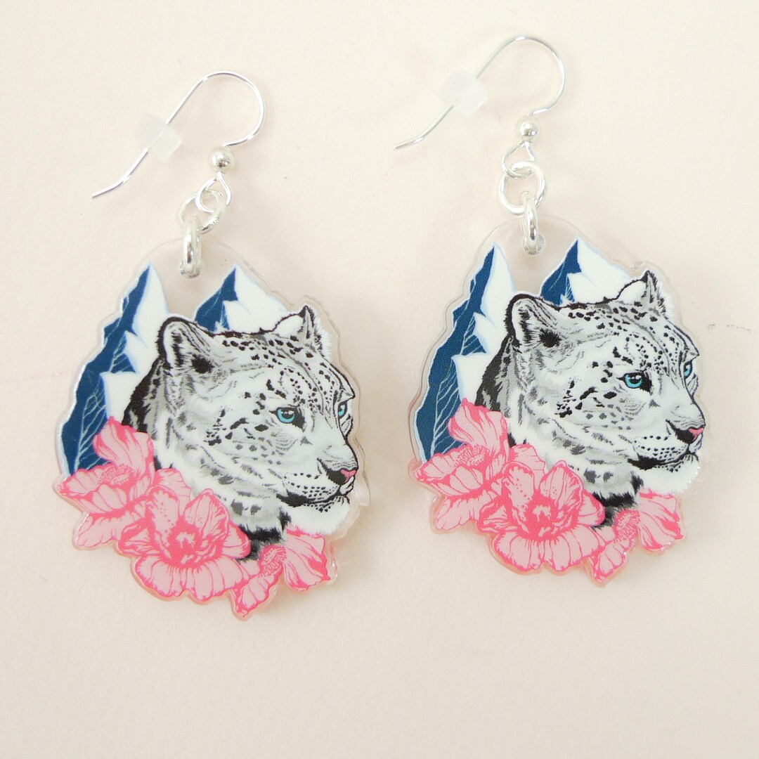 Snow Leopard Jewelry, Snow Leopard Gift, Snow Leopard Earrings, Cute ...
