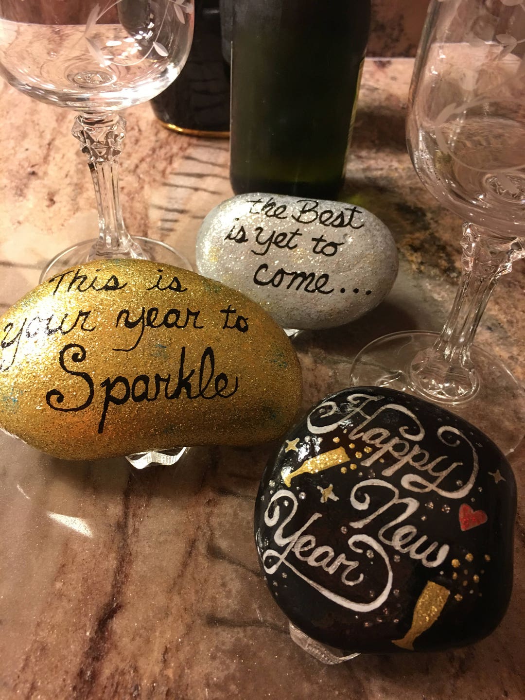 Happy New Year Hand Painted Rock Set (3 Rocks) With Affirmations on ...