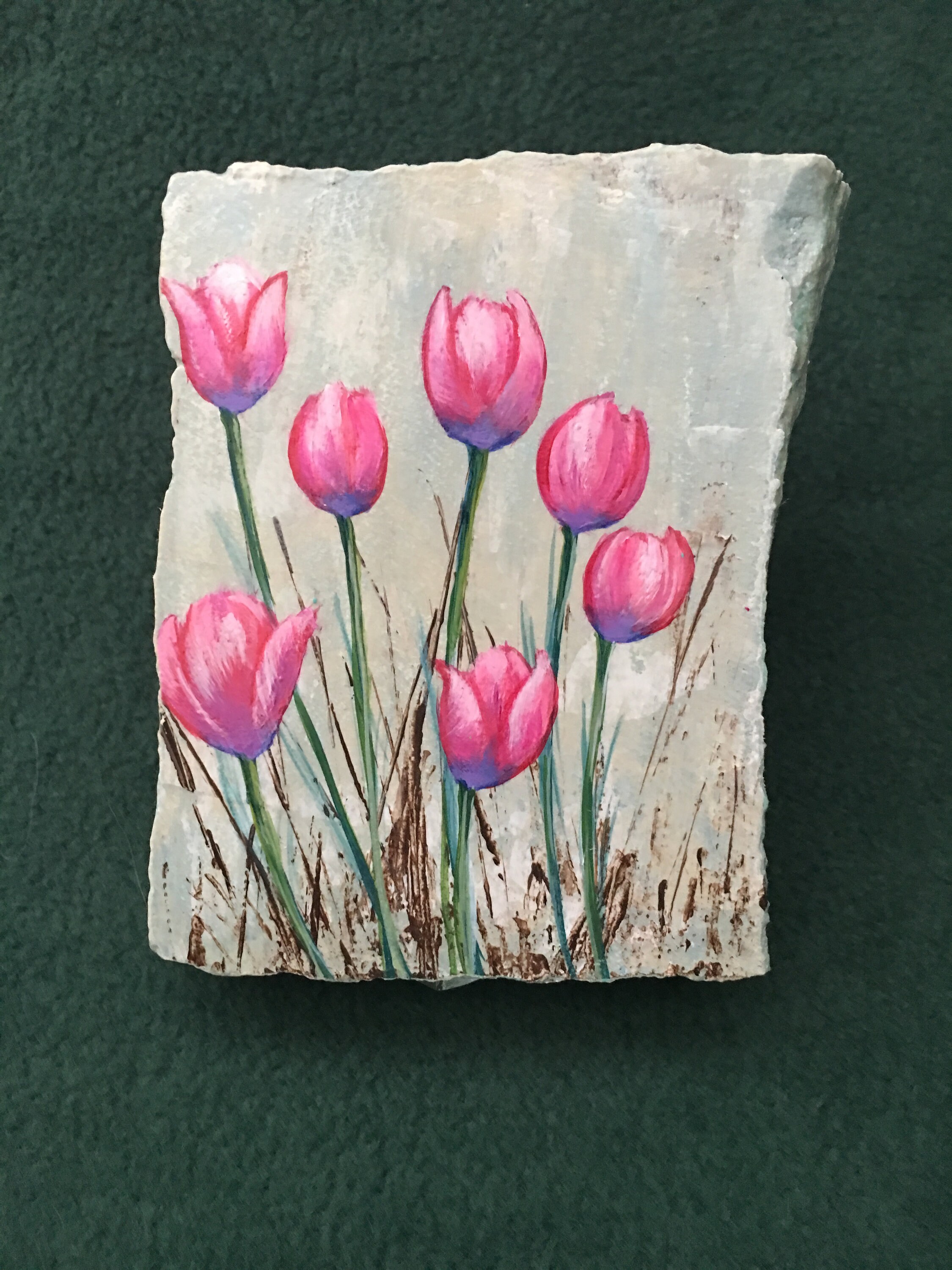Pink Tulips Hand Painted Rock With Clear Stand Included for - Etsy Canada