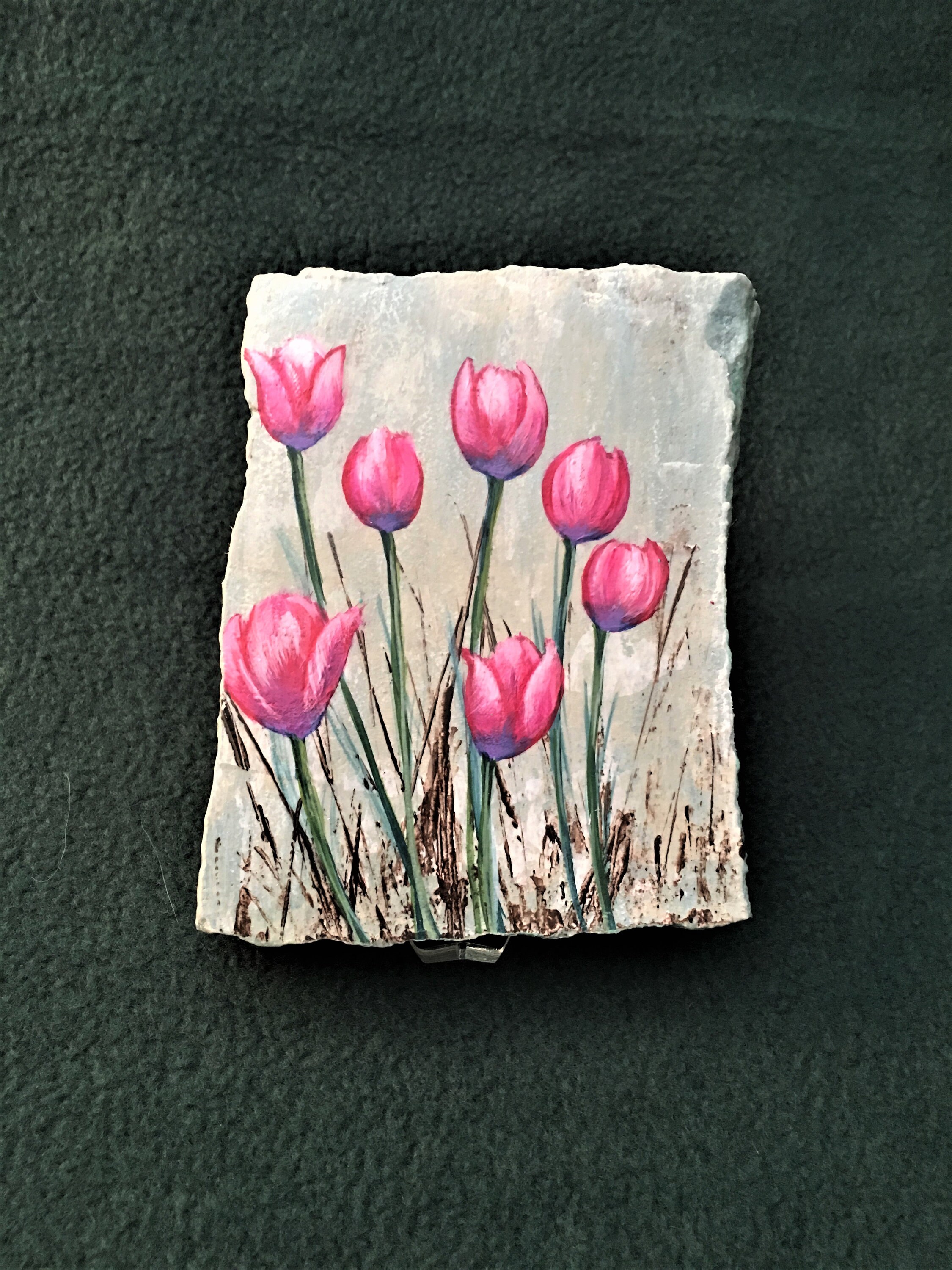 Pink Tulips Hand Painted Rock With Clear Stand Included for - Etsy Canada