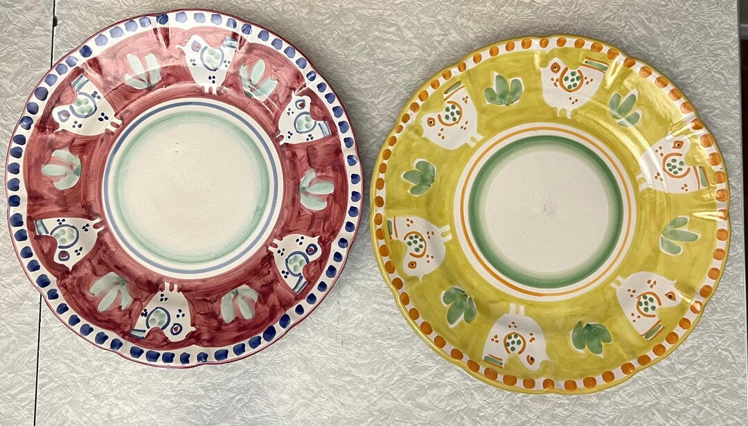 Solimene Vietri Ceramic Chicken Pattern Made in Italy/ Yellow & Green ...