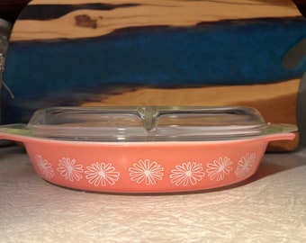 Vintage Pyrex Pink Daisy #575-B 2 Quart Space Saver Casserole Dish With ...