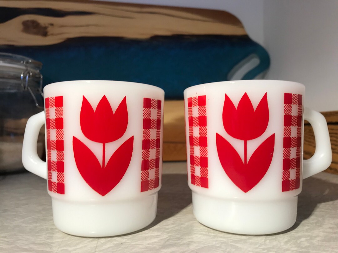 Vintage Termocrisa Tulip Red Gingham Set of 2 Coffee Cups - Etsy