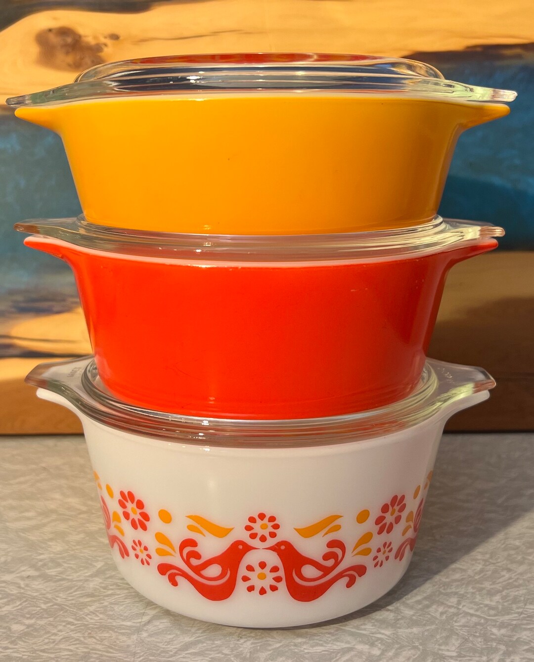 Vintage Pyrex Friendship/birdie/rooster/red,orange,white/casserole Set ...