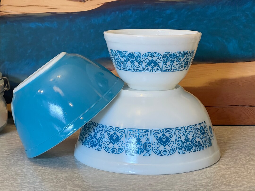Vintage Pyrex Horizon Blue/moon Landing/apollo 11/ Mixing Bowls/nesting ...
