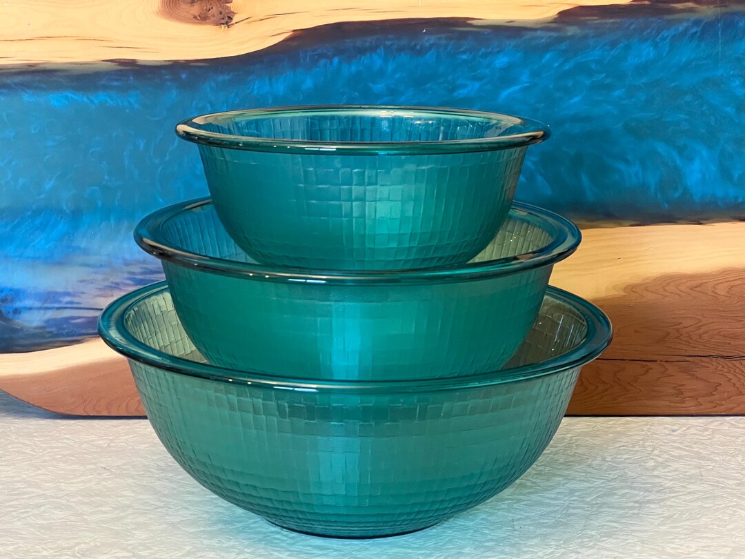 Vintage Rare Pyrex Peacock/teal/ Basket Weave/3 Piece Bowl Set - Etsy
