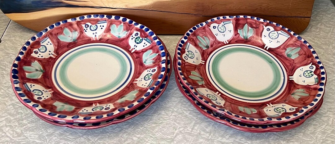 Solimene Vietri Ceramic Chicken Pattern Made in Italy/ Red & Blue /2 ...