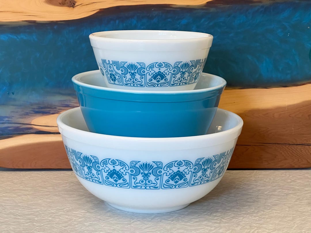 Vintage Pyrex Horizon Blue/moon Landing/apollo 11/ Mixing Bowls/nesting ...