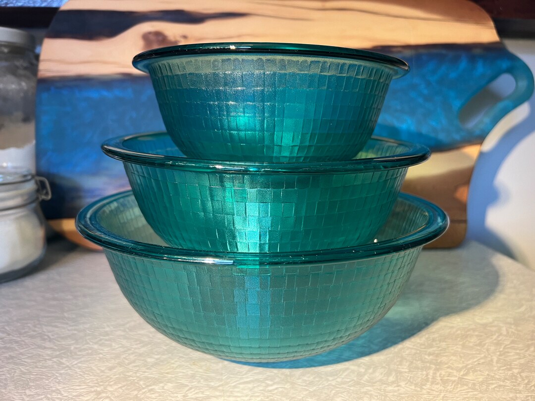 Rare Vintage Pyrex Peacock/teal/basketweave/3 Piece Bowl Set - Etsy