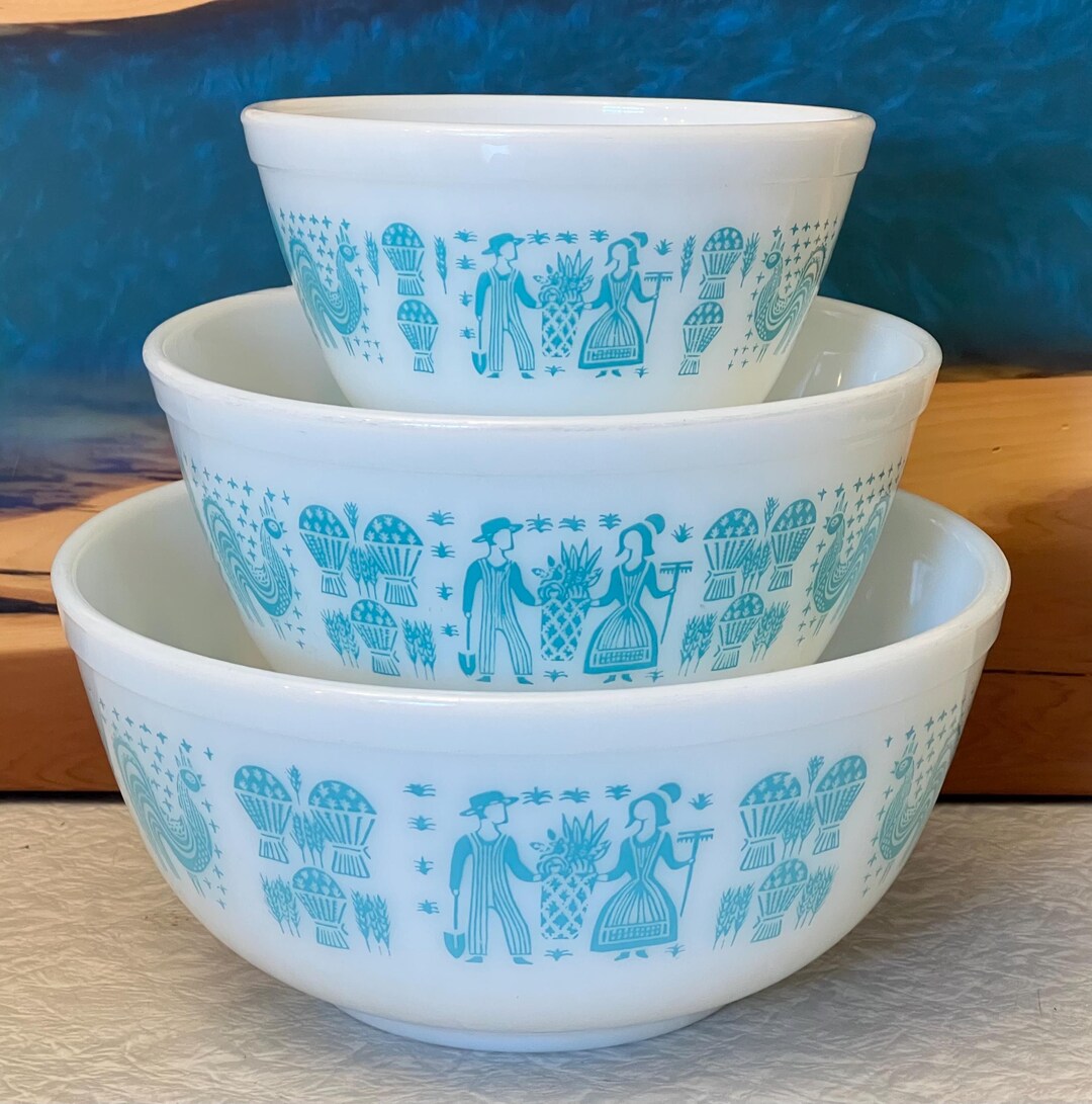 Vintage Pyrex Butterprint/farm Imagery/ Mixing/nesting Bowls Set of 3 ...