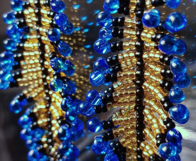 Yonder Beaded Leaf Earrings: Handmade Blue Statement Bold Dramatic - Etsy