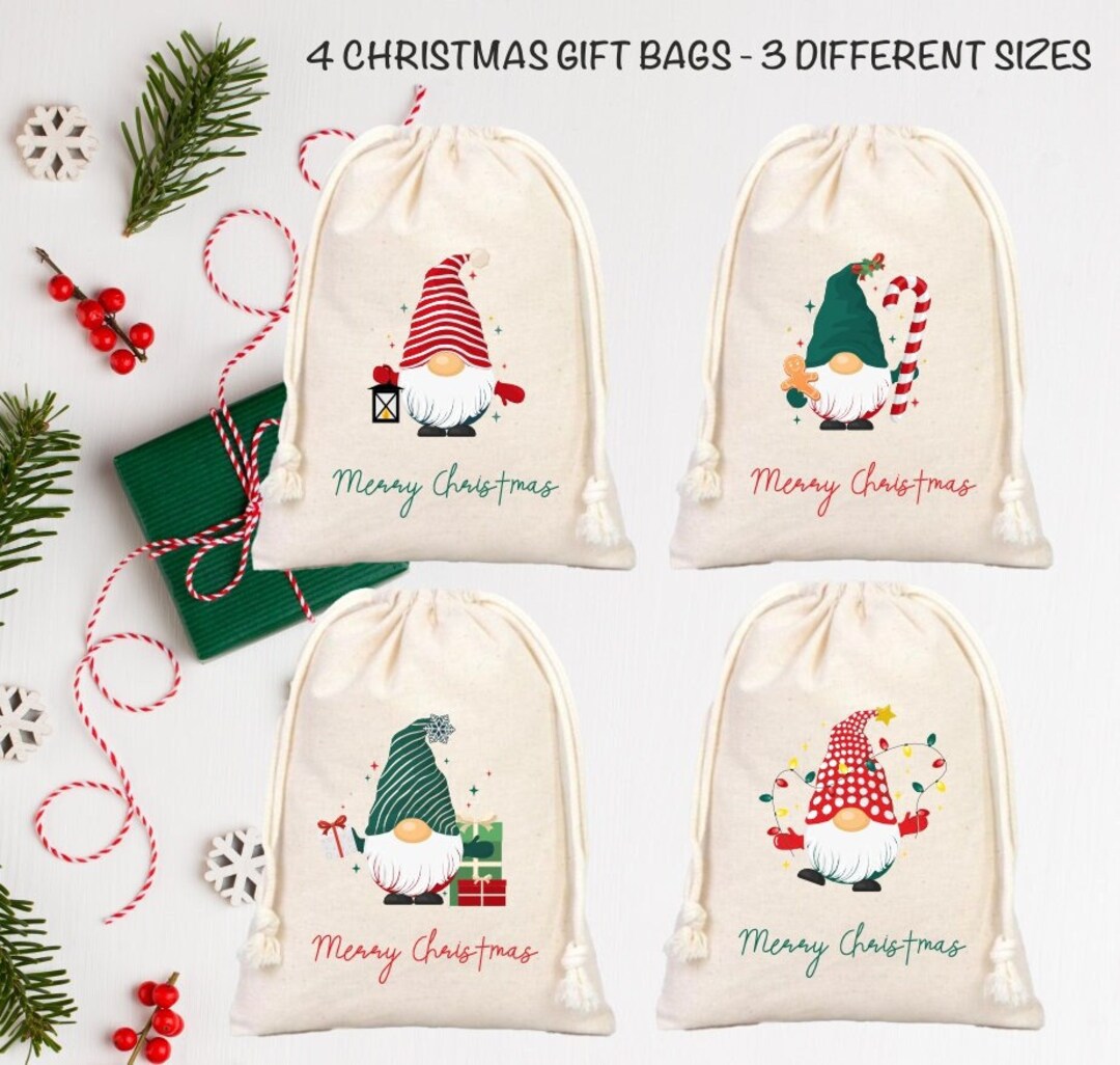4 Gnome Christmas Gift Bags Christmas Party Treat Bags - Etsy