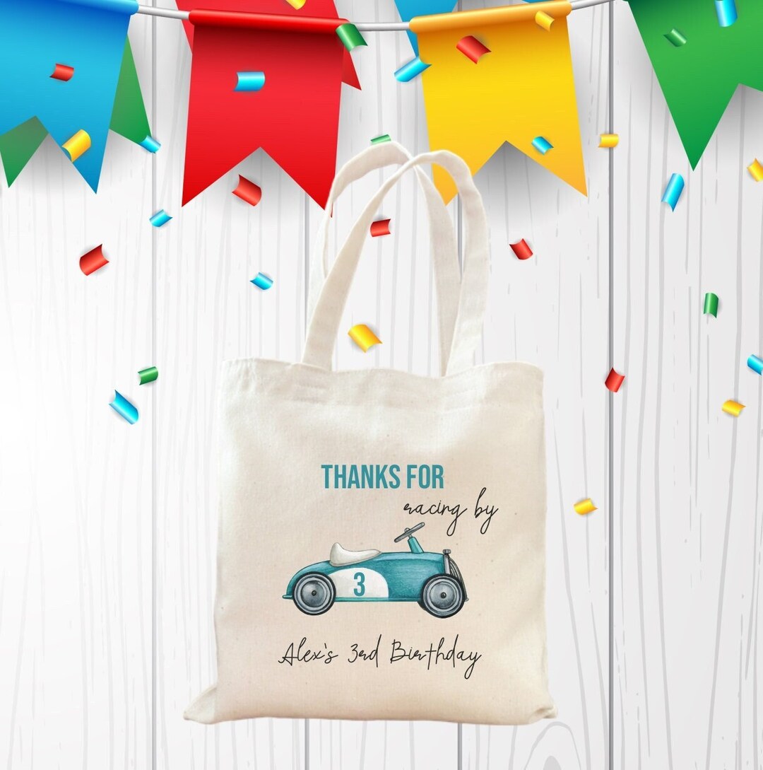Race Car Birthday Treat Bag, Mini Tote Bag, Customized Goodie Bag ...